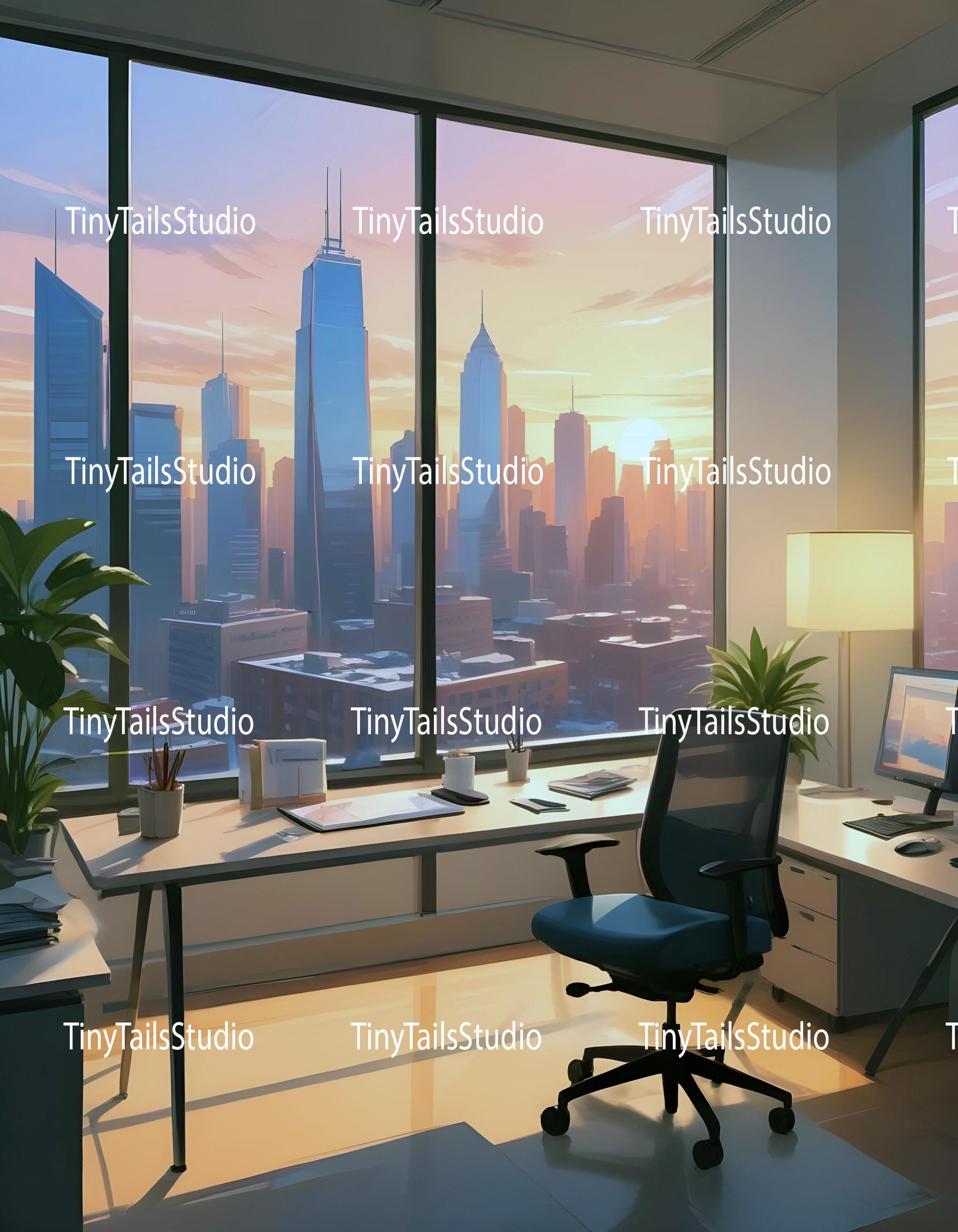 Modern Office Cityscape Art Print Stunning Digital Illustration, Urban ...