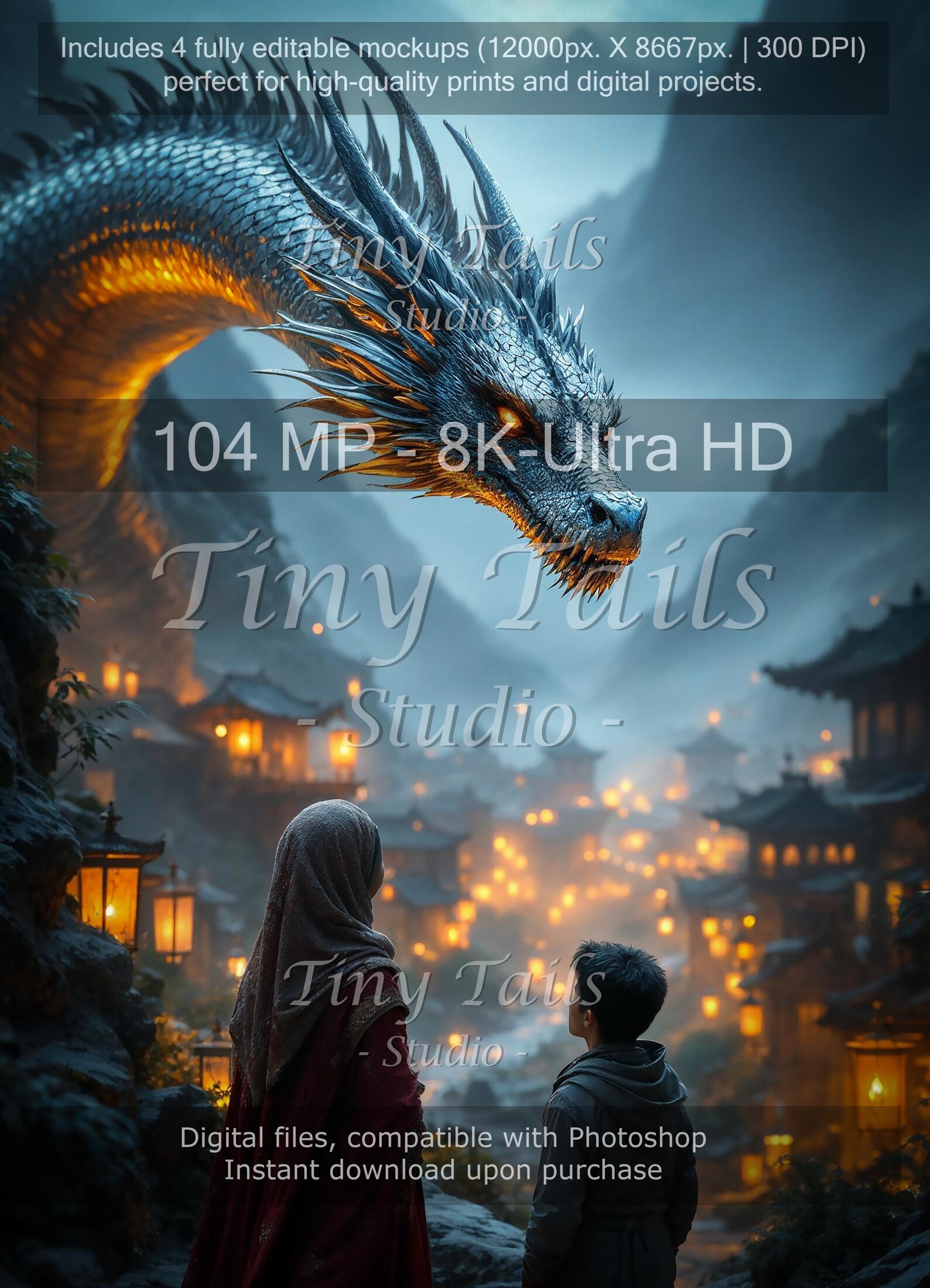 Set of 3 - Unique Storybook Dragon Art Bundle - Fantasy Town - Digital ...