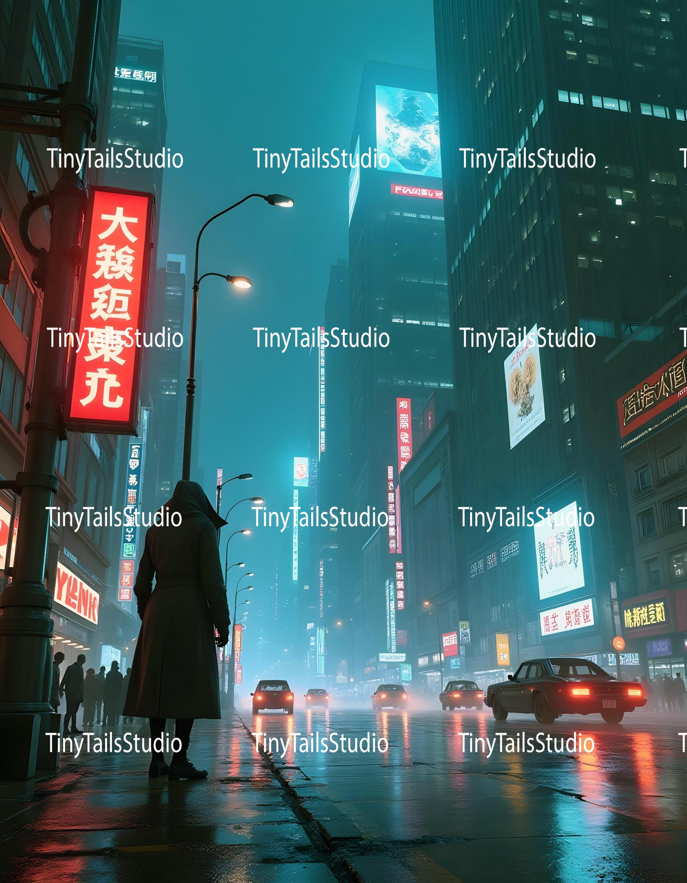 Set of 5 Cyberpunk Cityscape Art Print Futuristic Neon Night Scene ...