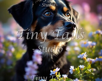 Set of 4 - Editable Pet Photography Mockups | Dogs | Floral Backgrounds in Vibrant Outdoor ...