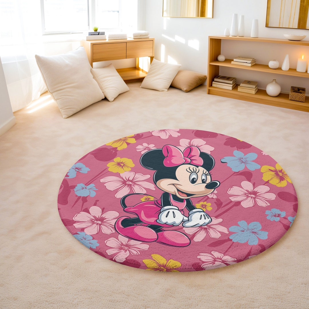 Round Minnie Mouse Mat,minnie Mouse Baby Room,colors Rugs,cartoon Play ...