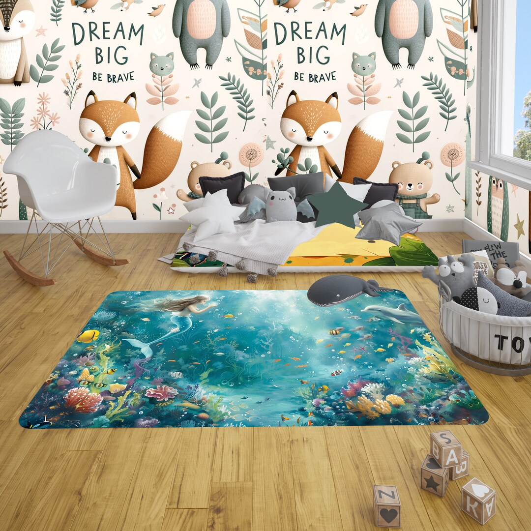 Mermaid Rug,mermaid Play Mat,dolphin Theme Rug,dolphin Decor,mermaid ...