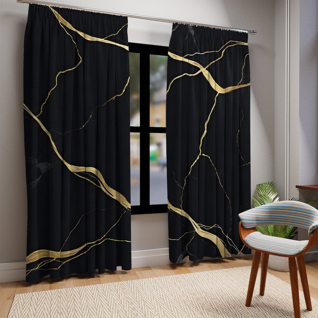 Black and Gold Color Curtains,trendy Curtains,modern Curtains,gold ...