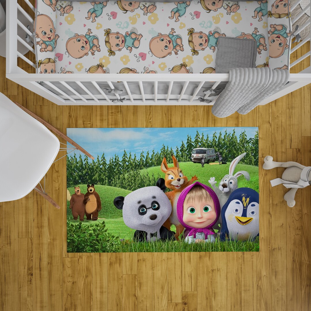 Masha and the Bear Play Mat Cute Animal Rug for Kids Room Soft, Padded ...