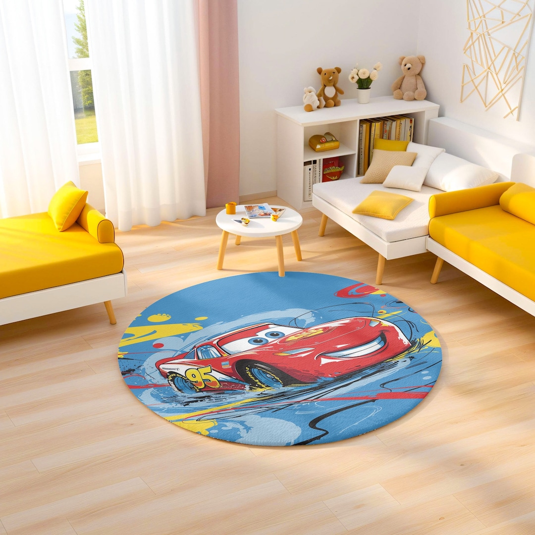 Round Cars Nursery Rugs,car Play Mat,red Car Rugs,colors Car Mat,cars ...