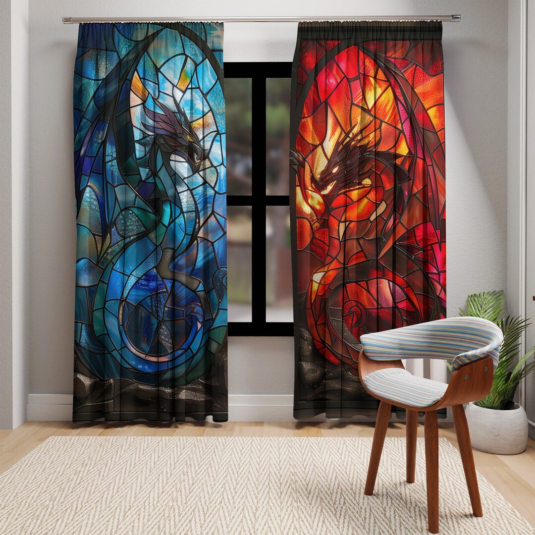 Dragon Decor Curtain,stained Glass Curtains,mosaic Theme Curtains ...