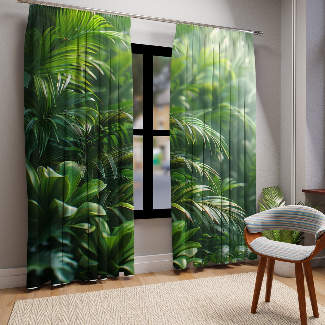 Forest Theme Curtains,leaf Pattern Curtains,green Leaf Curtain,nature Curtains,bedroom Curtains ...