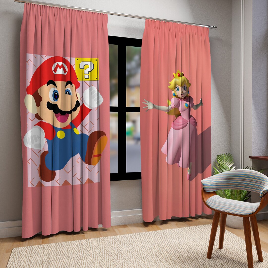 Super Mario and Princess Peach Curtains Retro Gamer Curtain Kids Room ...