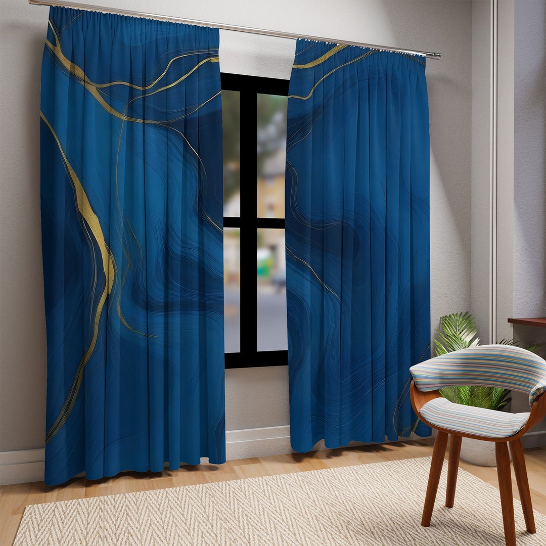 Blue and Gold Color Curtains,trendy Curtains,modern Curtains,gold Color ...