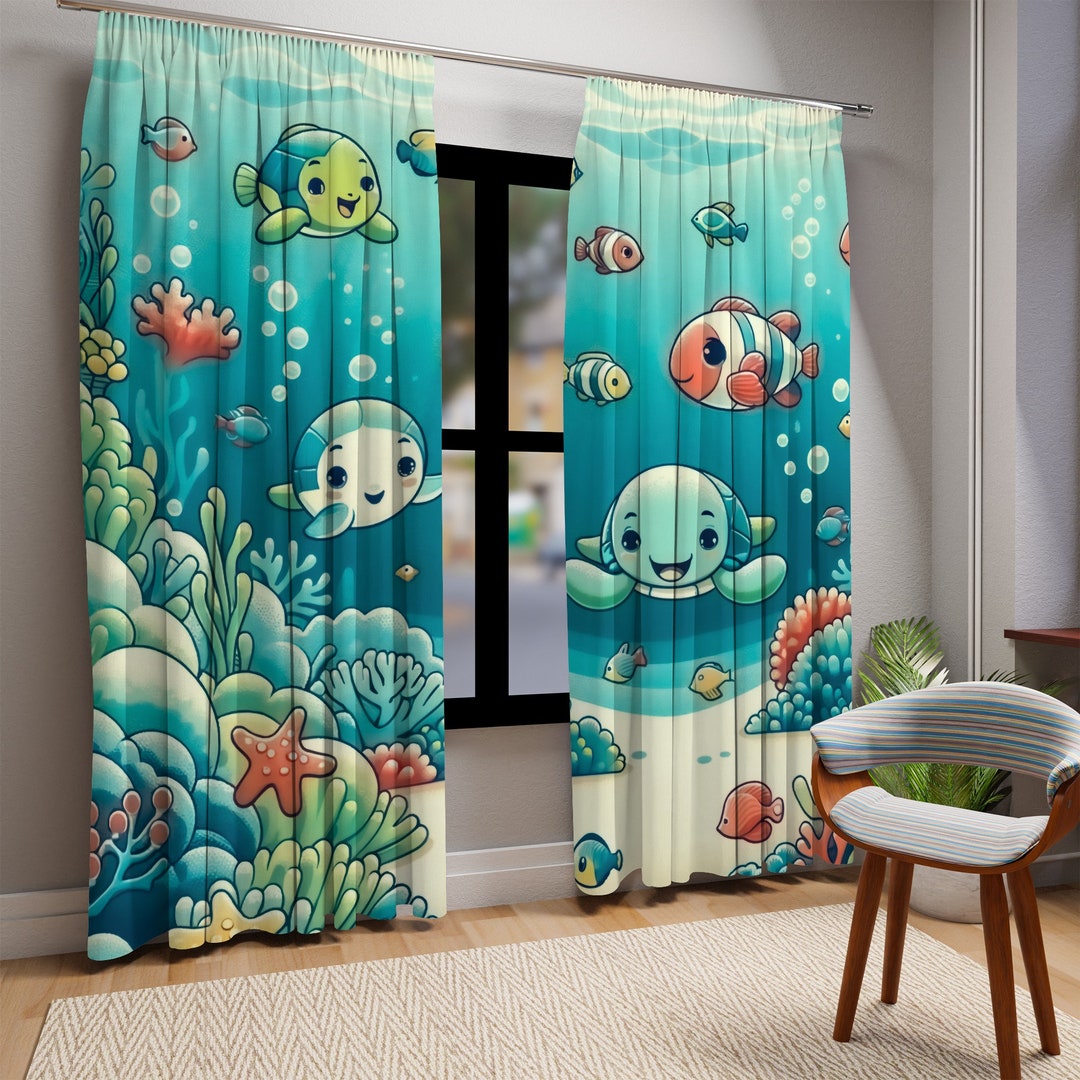 Tortoise Curtains,tortoise Decor,aquarium Kids Curtains,kids Room ...