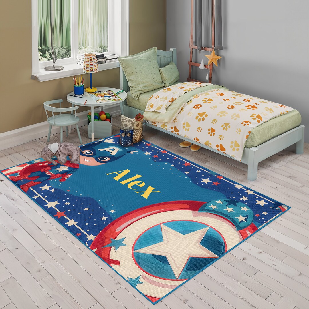 Personalized Captain America Rug,superhero Kids Mat,marvel Nursery Rug ...