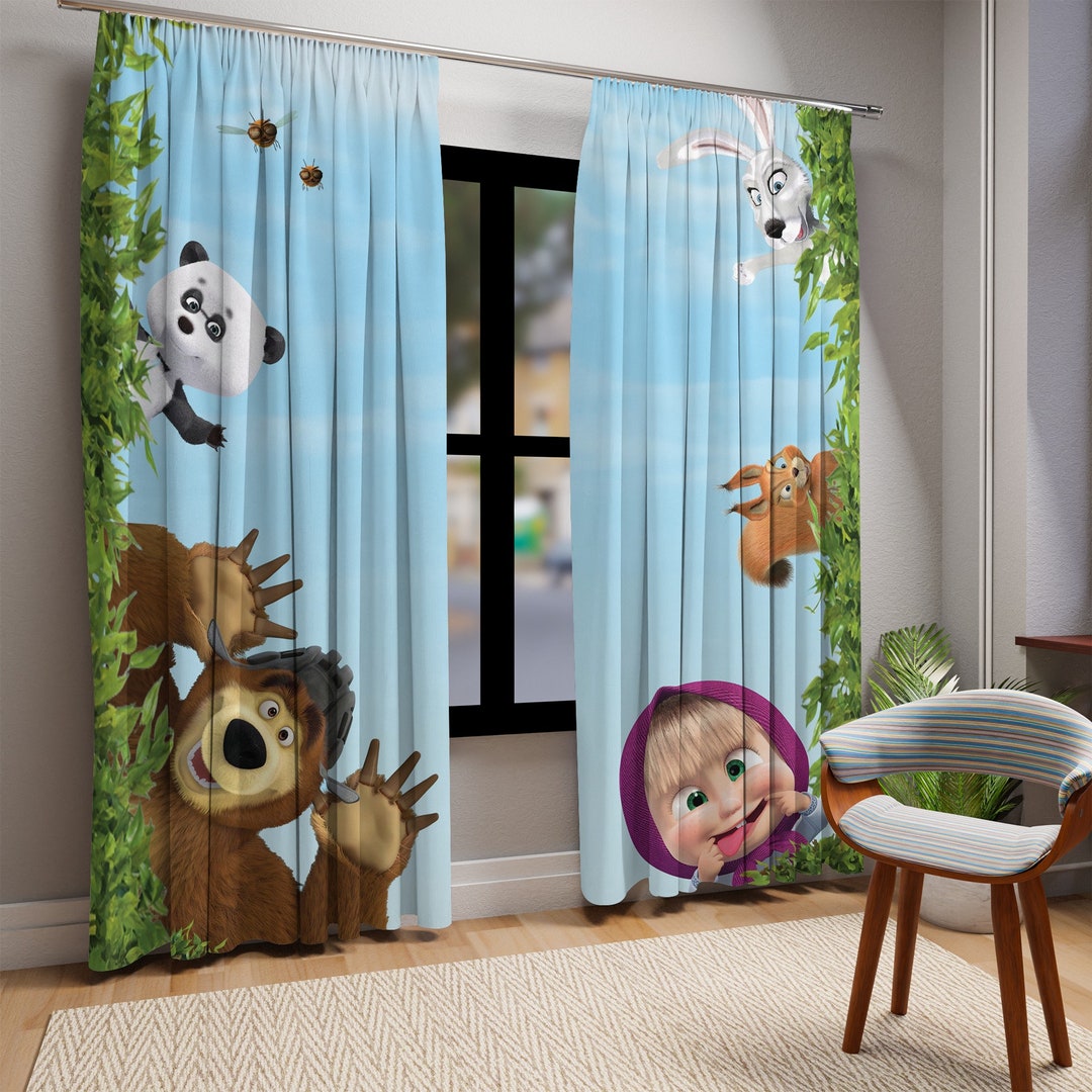 Masha and the Bear Curtains,masha and Bear Decor,cartoon Curtains,baby ...