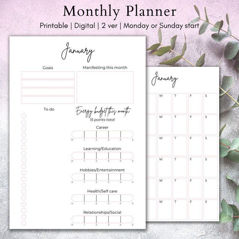 Printable Monthly Planner: To-do List, Goals, Manifestation (digital ...