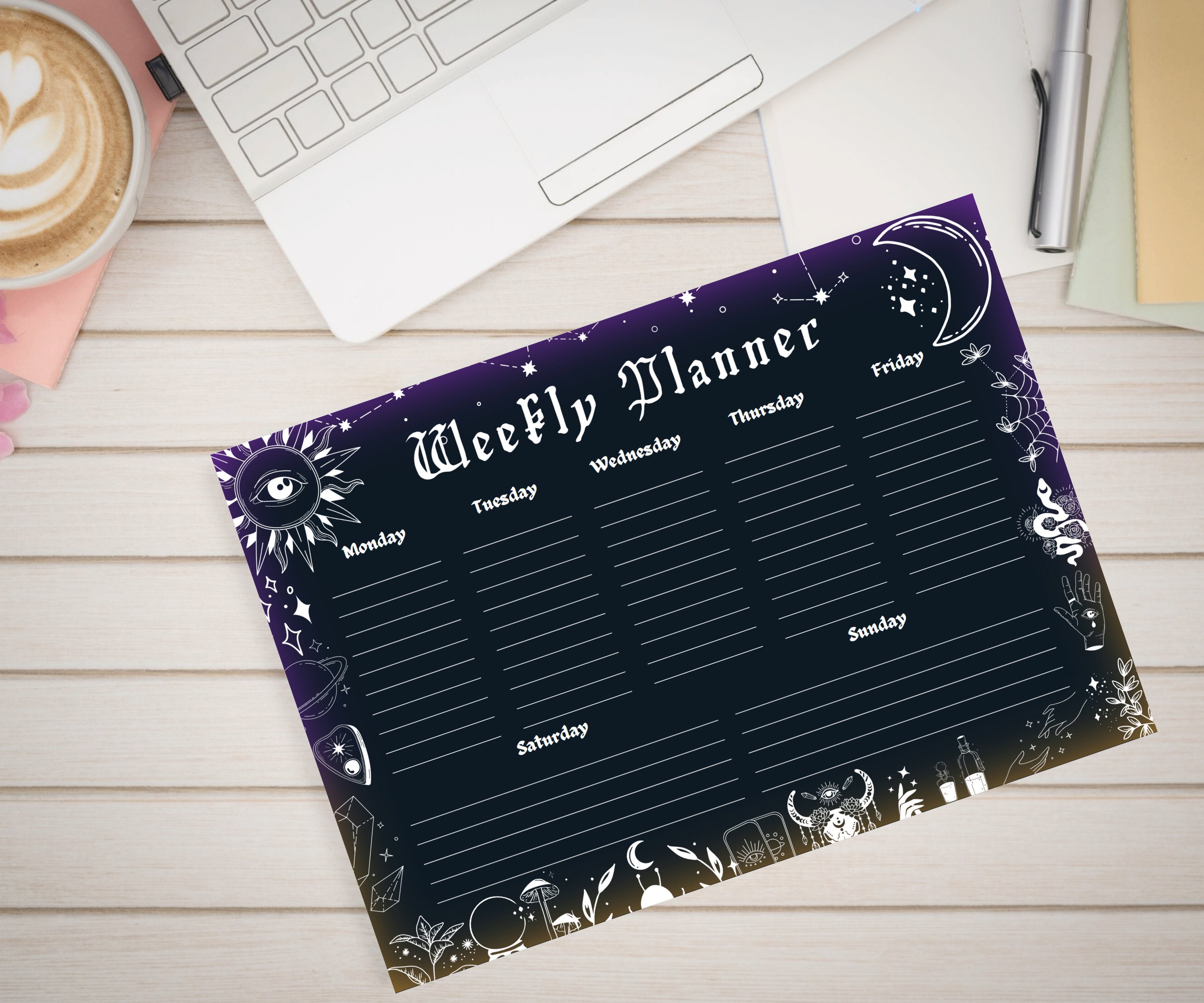 Goth Digital & Printable Weekly Planner, Witchy Stationary for Print ...