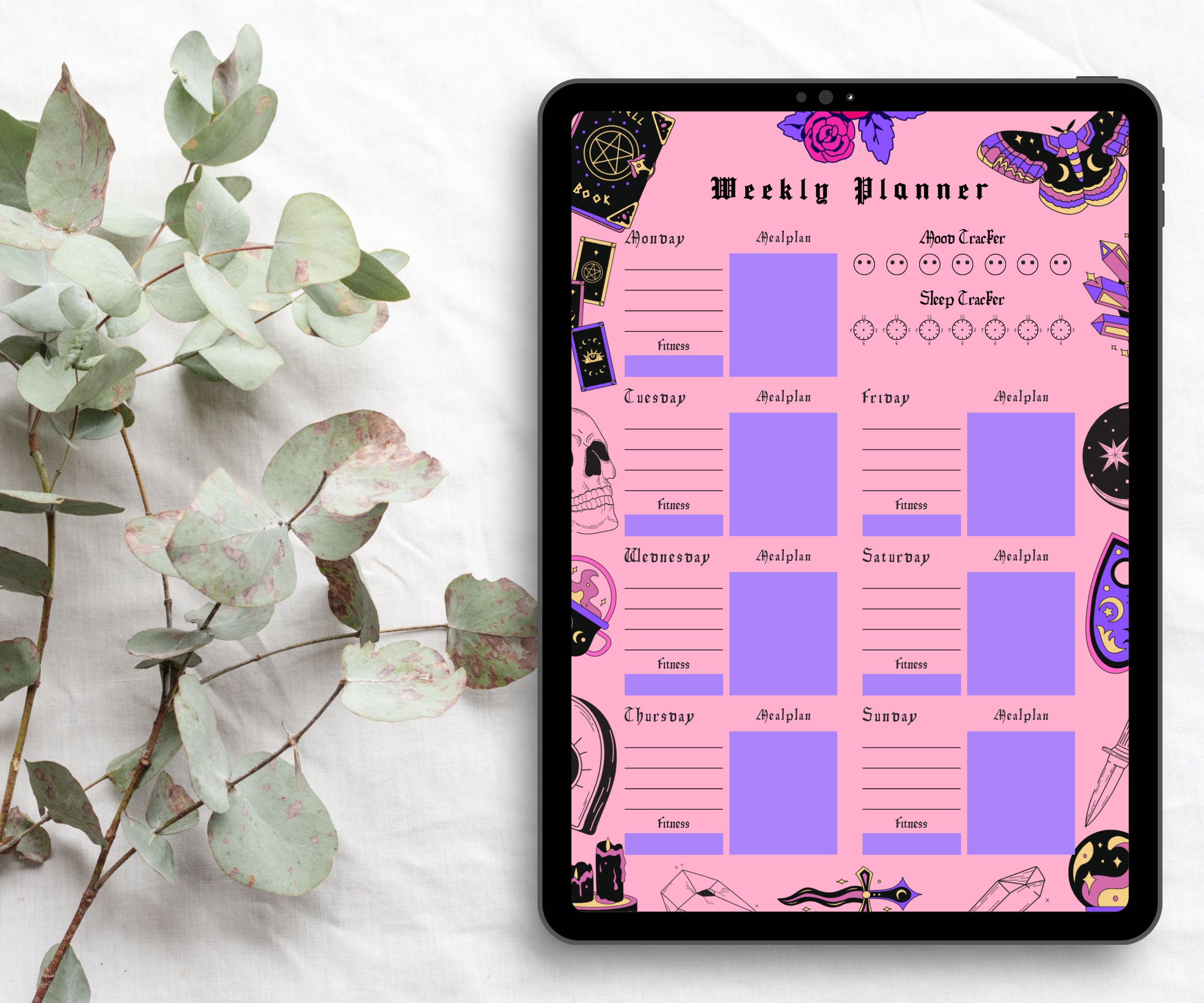 Pastel Goth Digital Weekly Planner Witchy Cute Printable - Etsy