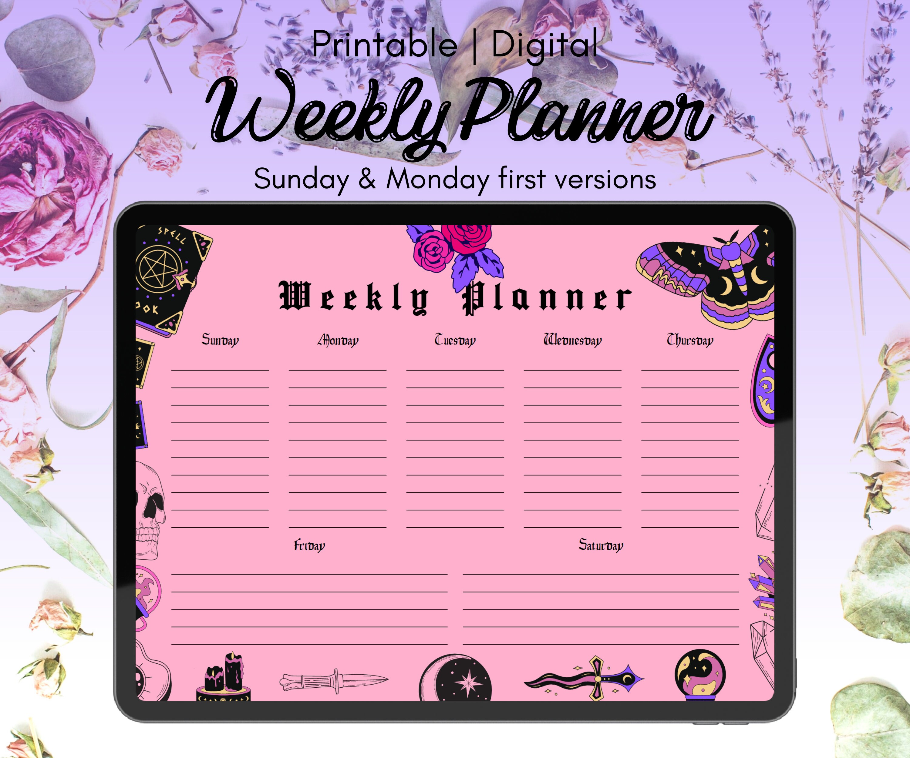 Pastel Goth Digital Weekly Planner Witchy Cute Printable - Etsy