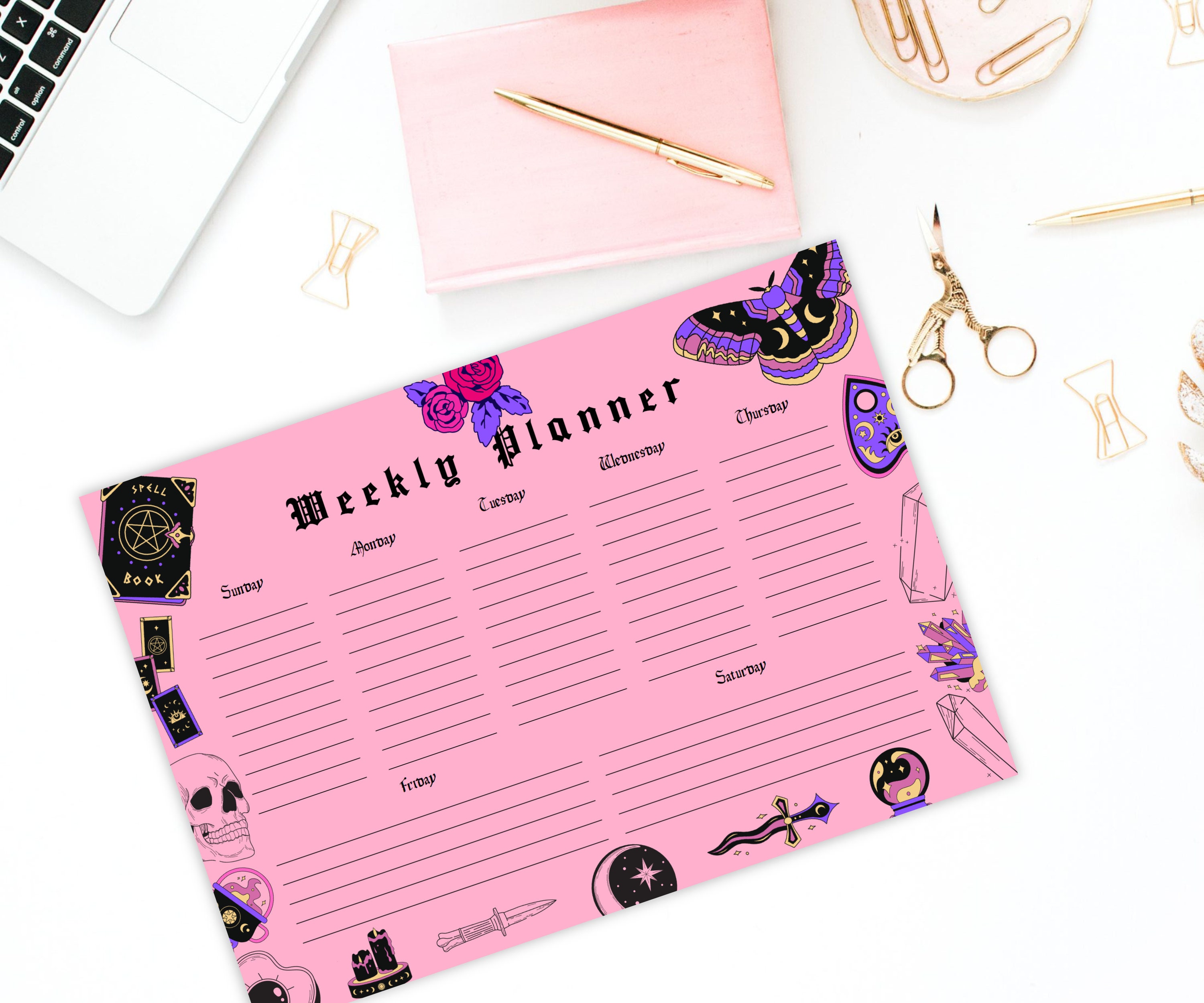 Pastel Goth Digital Weekly Planner, Witchy Cute Printable Stationary ...