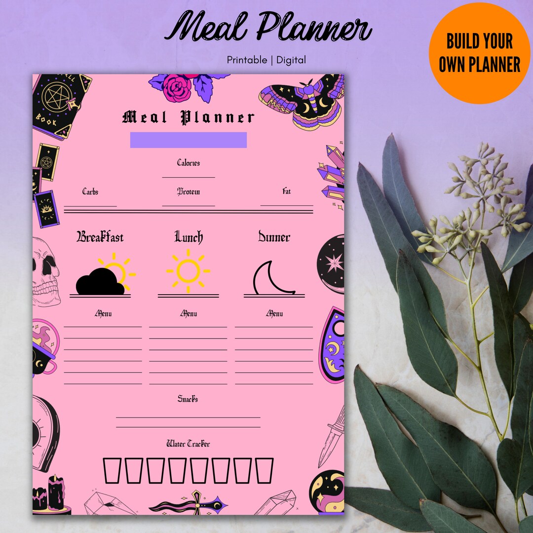 Pastel Goth Digital Meal Planner, Witchy Cute Printable Stationary ...