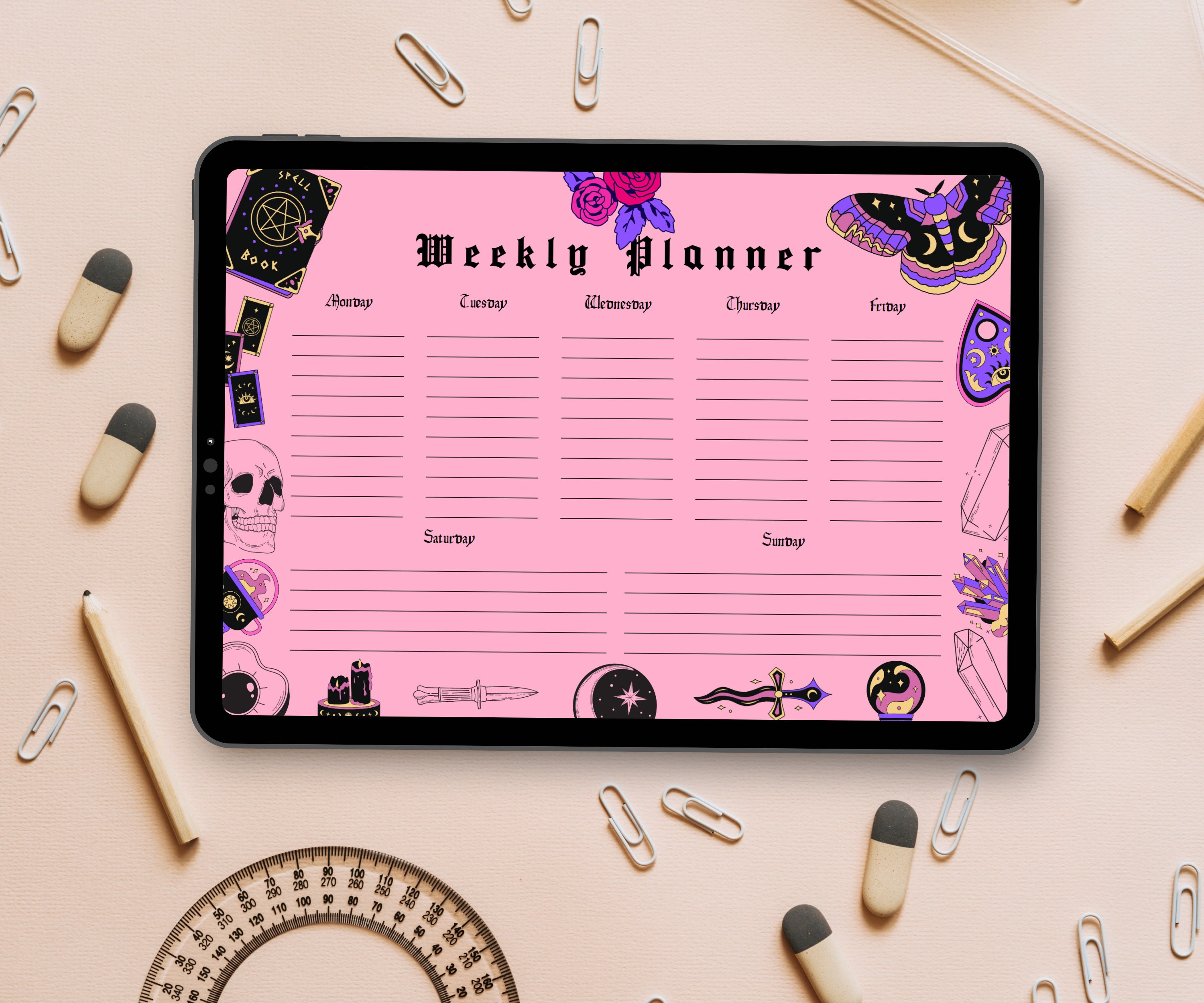 Pastel Goth Digital Weekly Planner, Witchy Cute Printable Stationary ...
