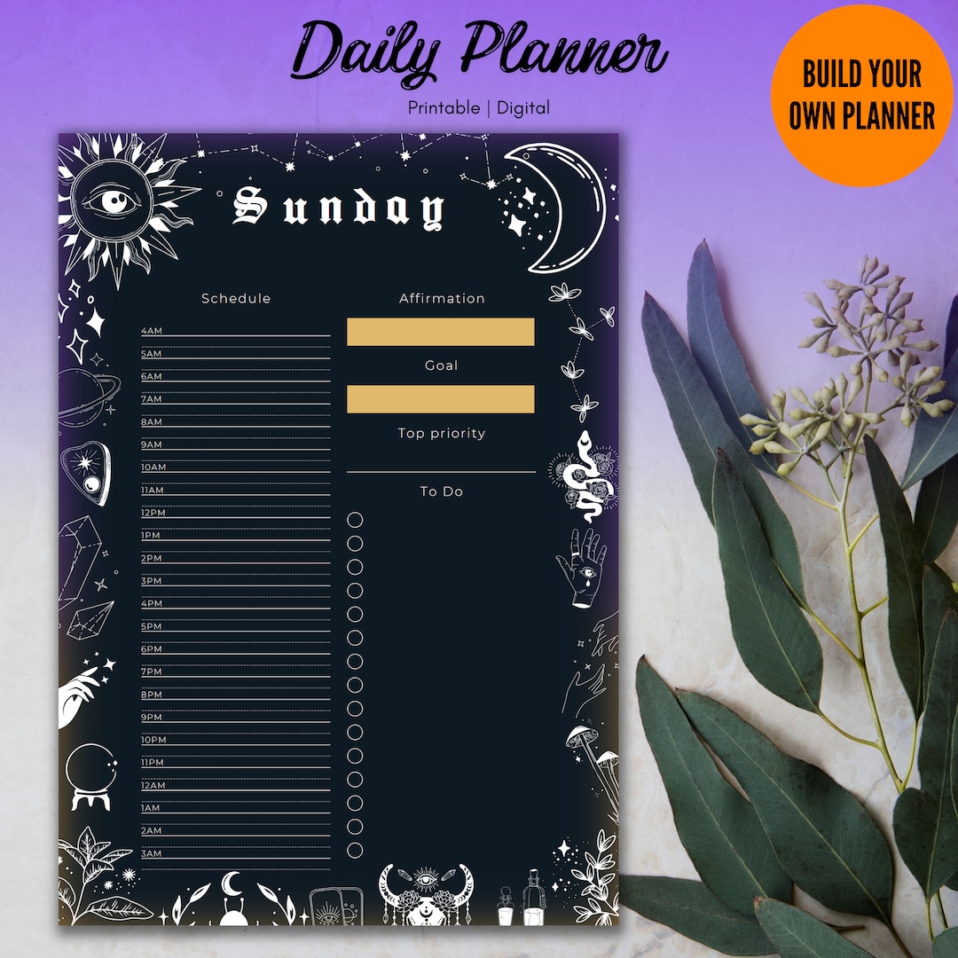 Goth Witchy Digital Daily Planner, Dark Hourly Planner, Digital to Do ...