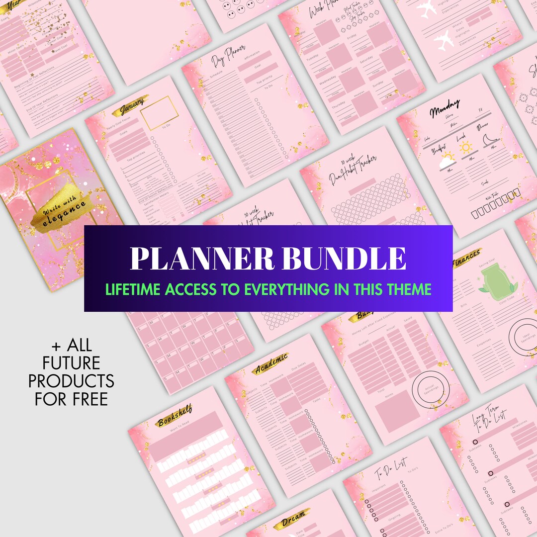 Pink Digital Planner Lifetime Bundle, Printable Cute Stationary ...