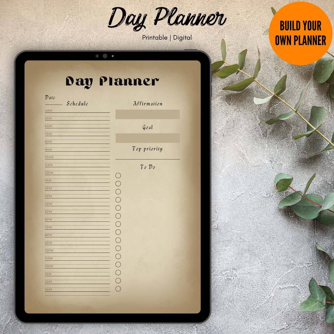 Printable & Digital Leather Daily Planner, Witchy Vintage Hourly ...