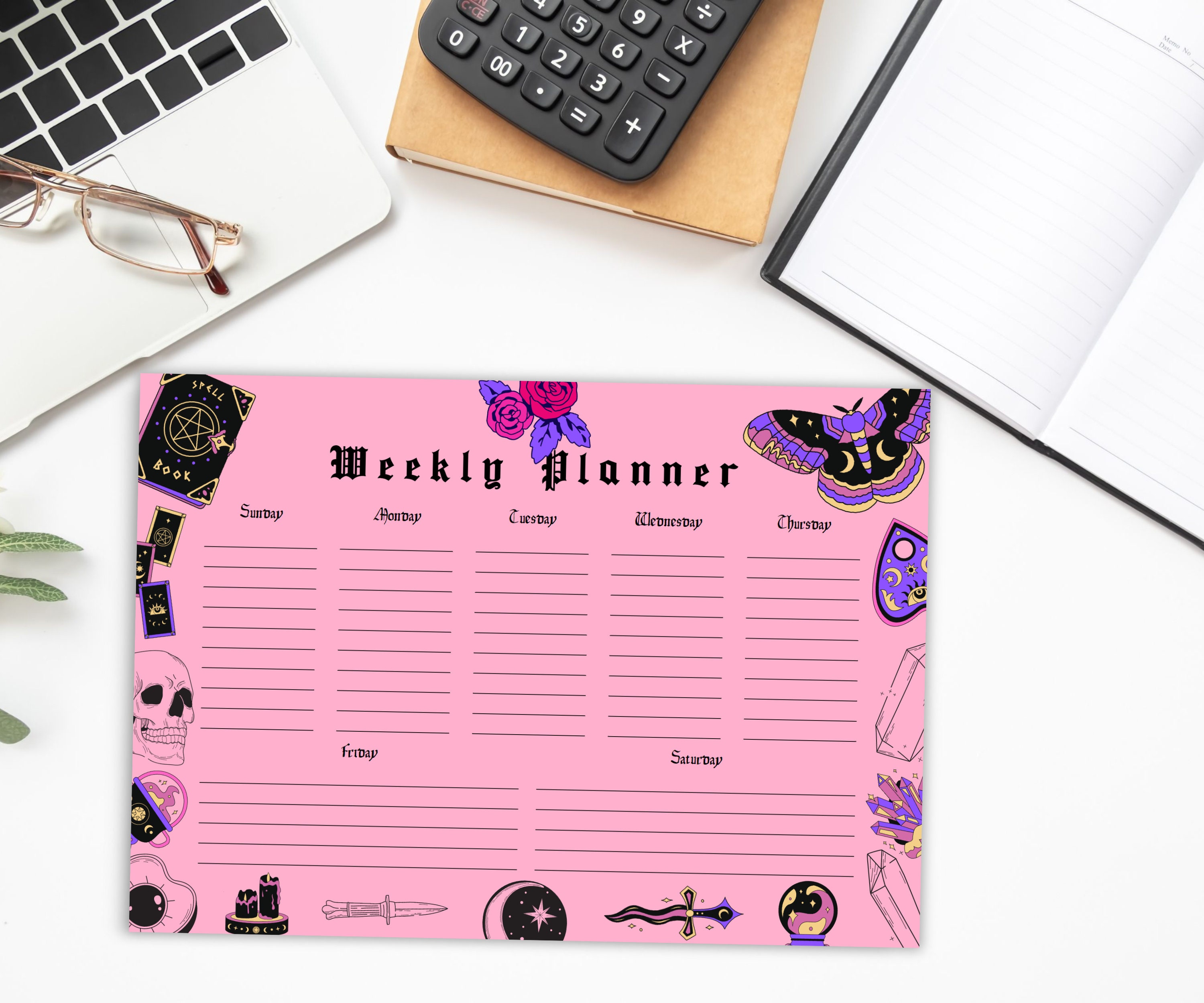 Pastel Goth Digital Weekly Planner Witchy Cute Printable - Etsy