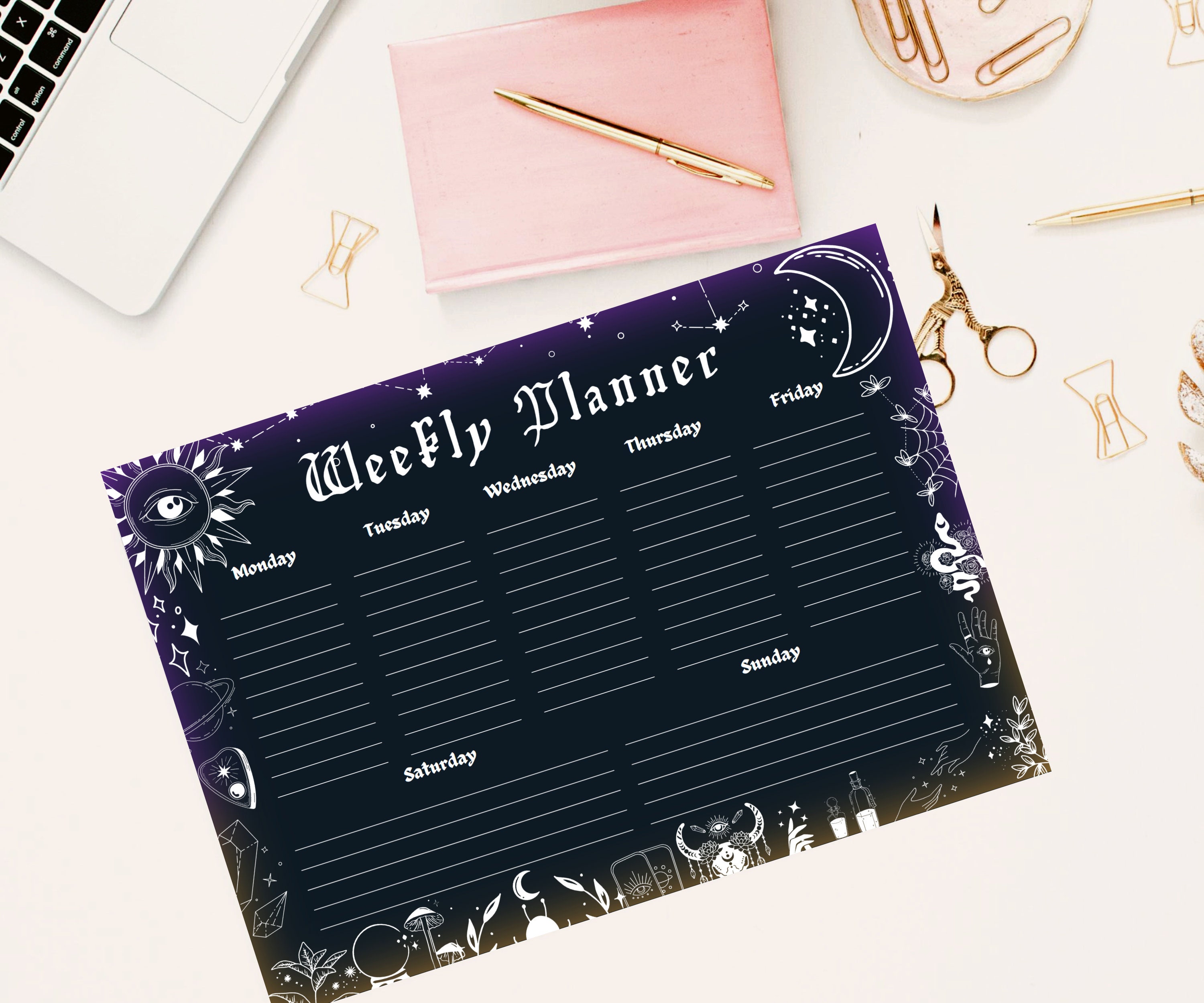 Goth Digital & Printable Weekly Planner, Witchy Stationary for Print ...