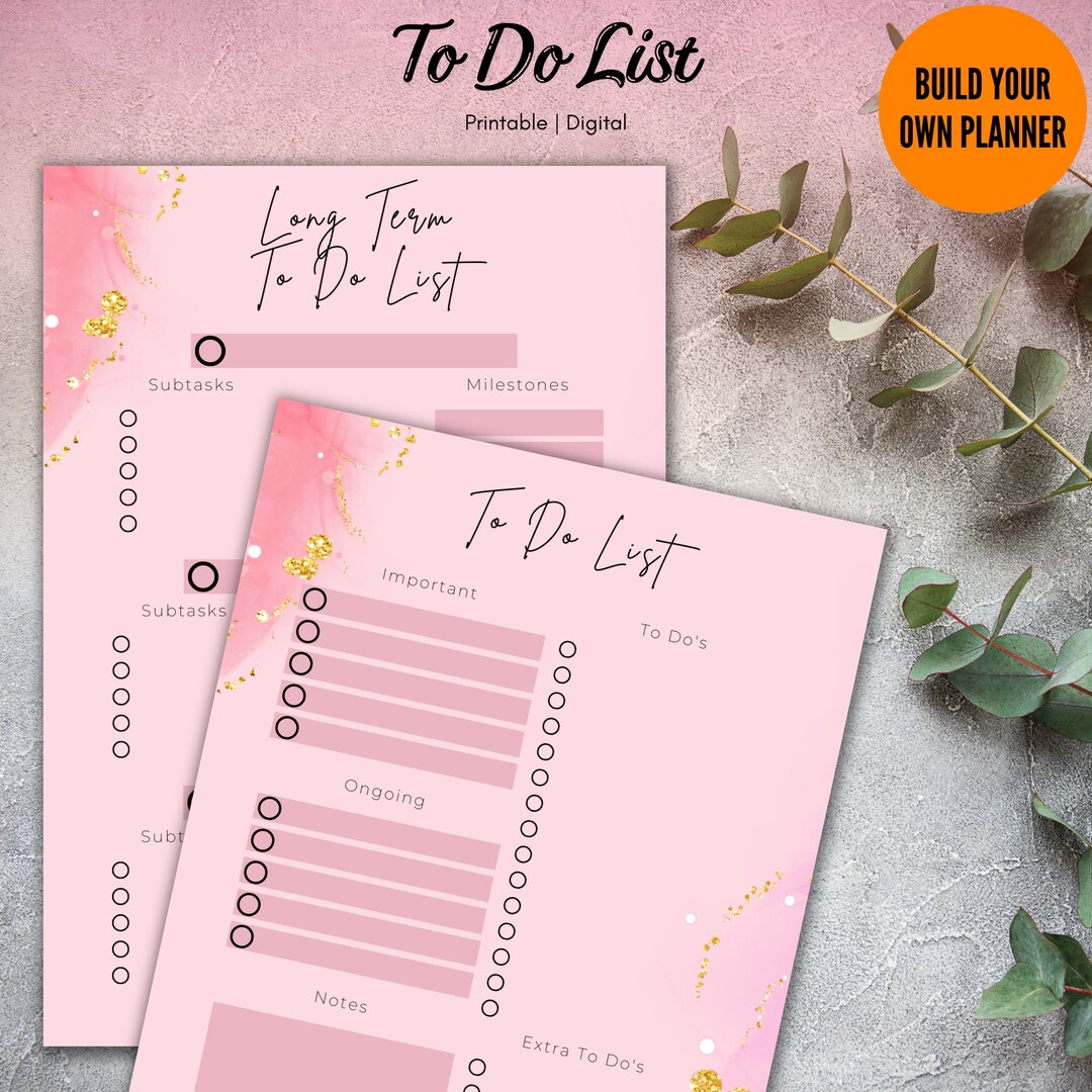Pink & Gold to Do List Planner, Printable Stationery (digital Download ...