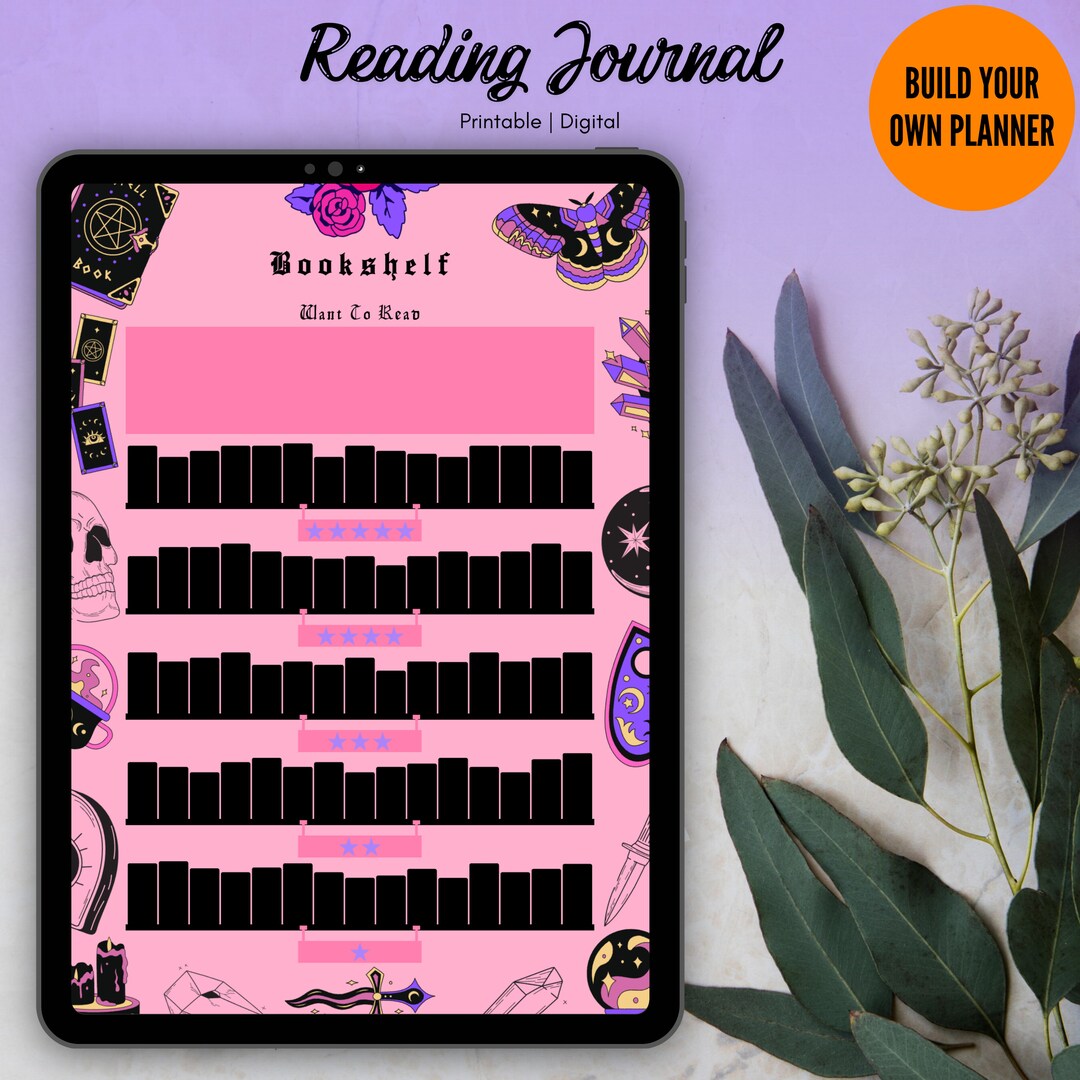 Pastel Goth Reading Journal: Witchy Bookshelf Tracker (digital) - Etsy