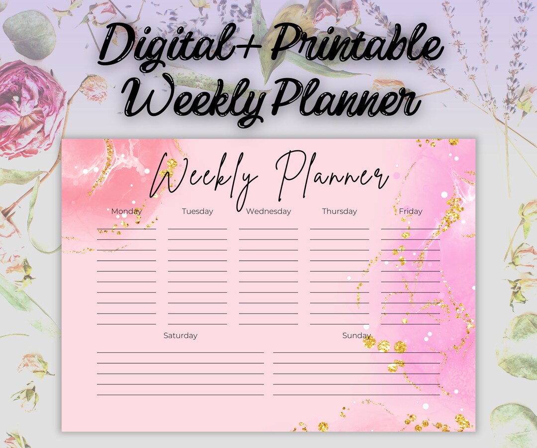 Pink Gold Weekly Planner, Printable Stationery (digital Download ...