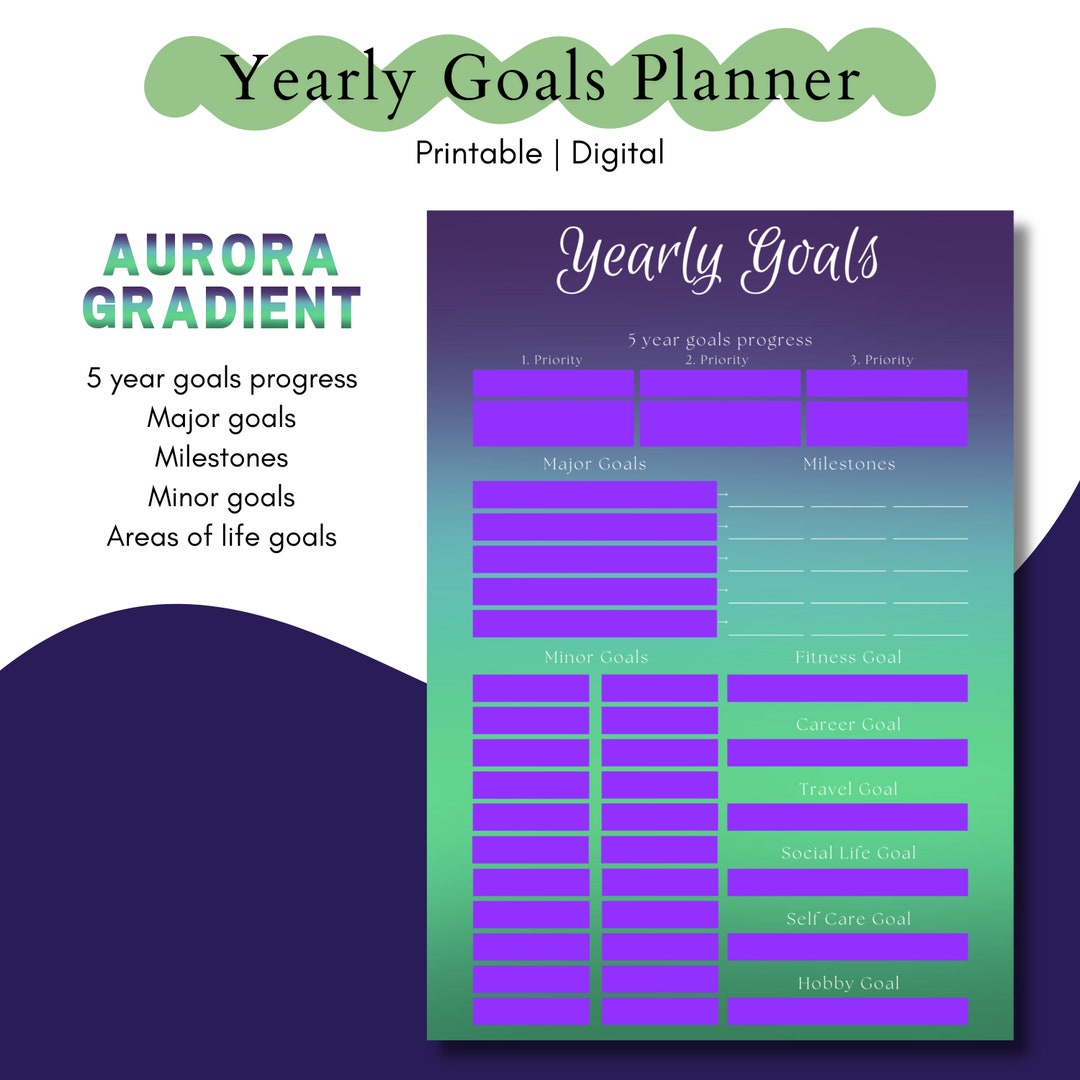 Aurora Digital & Printable Yearly Goals Planner, Affirmation Planner ...