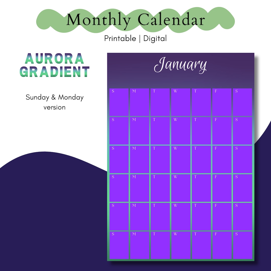 Aurora Digital & Printable Monthly Planner, Colorful Calendar, Colorful ...