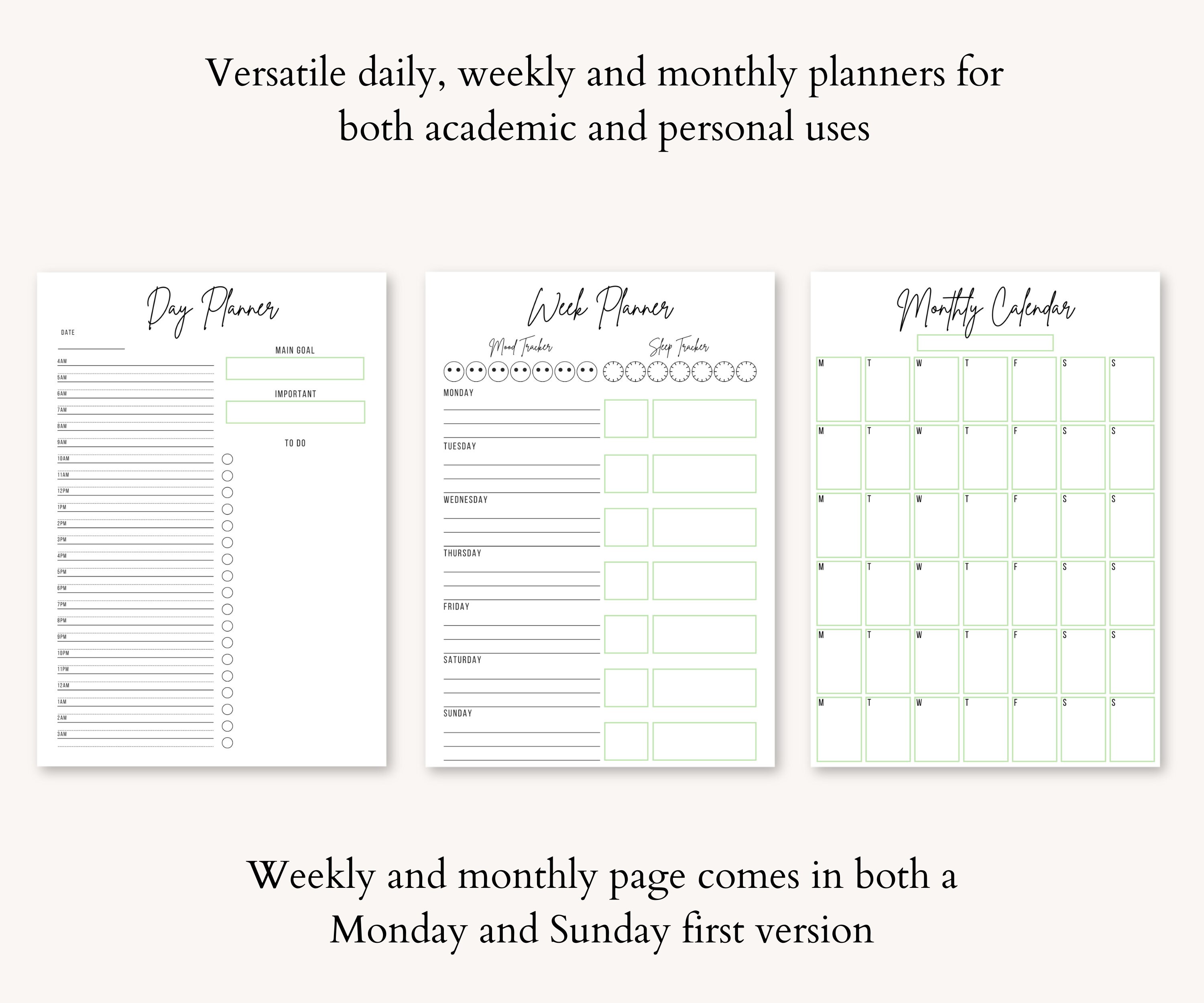 Printable Academic Student Planner Bundle, Homework and Schedule ...