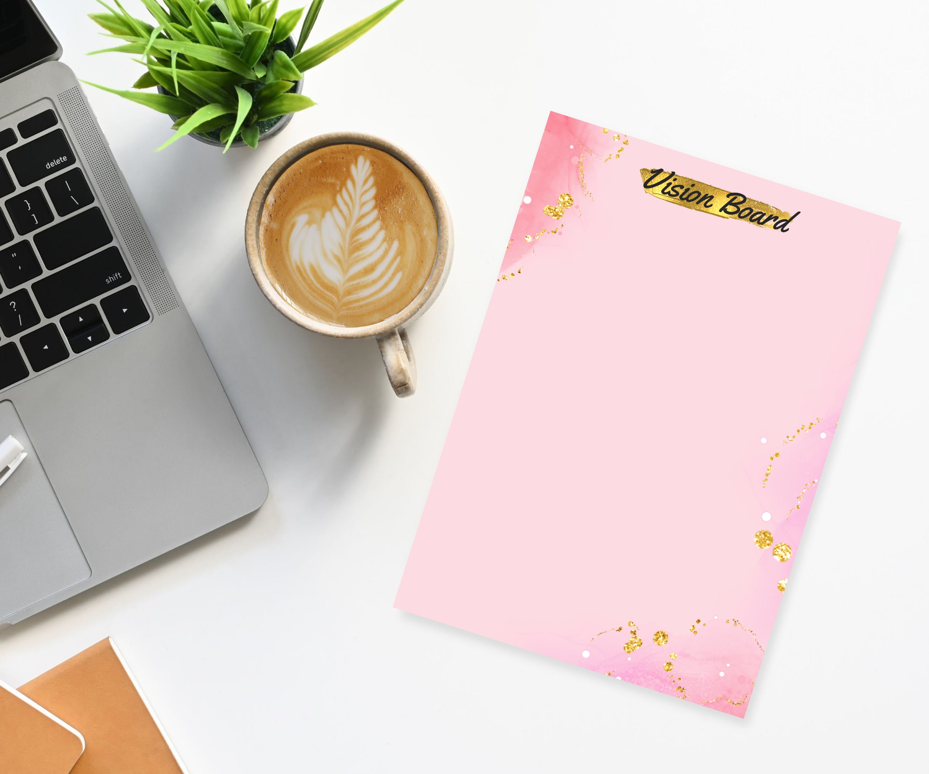 Vision Board Digital Planner Gold & Pink, Printable Cute Stationary ...