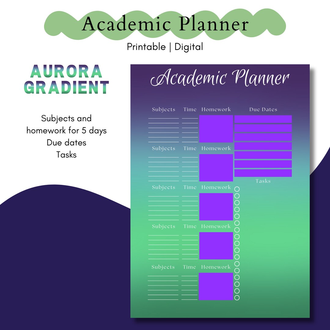 Aurora Digital & Printable Academic Planner, School Homework Planner ...