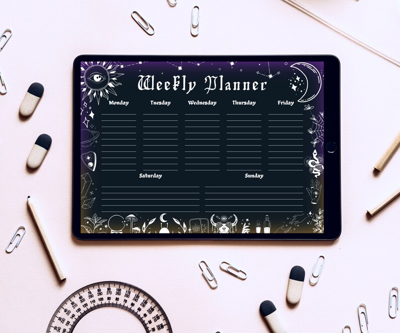 Goth Digital & Printable Weekly Planner, Witchy Stationary for Print ...