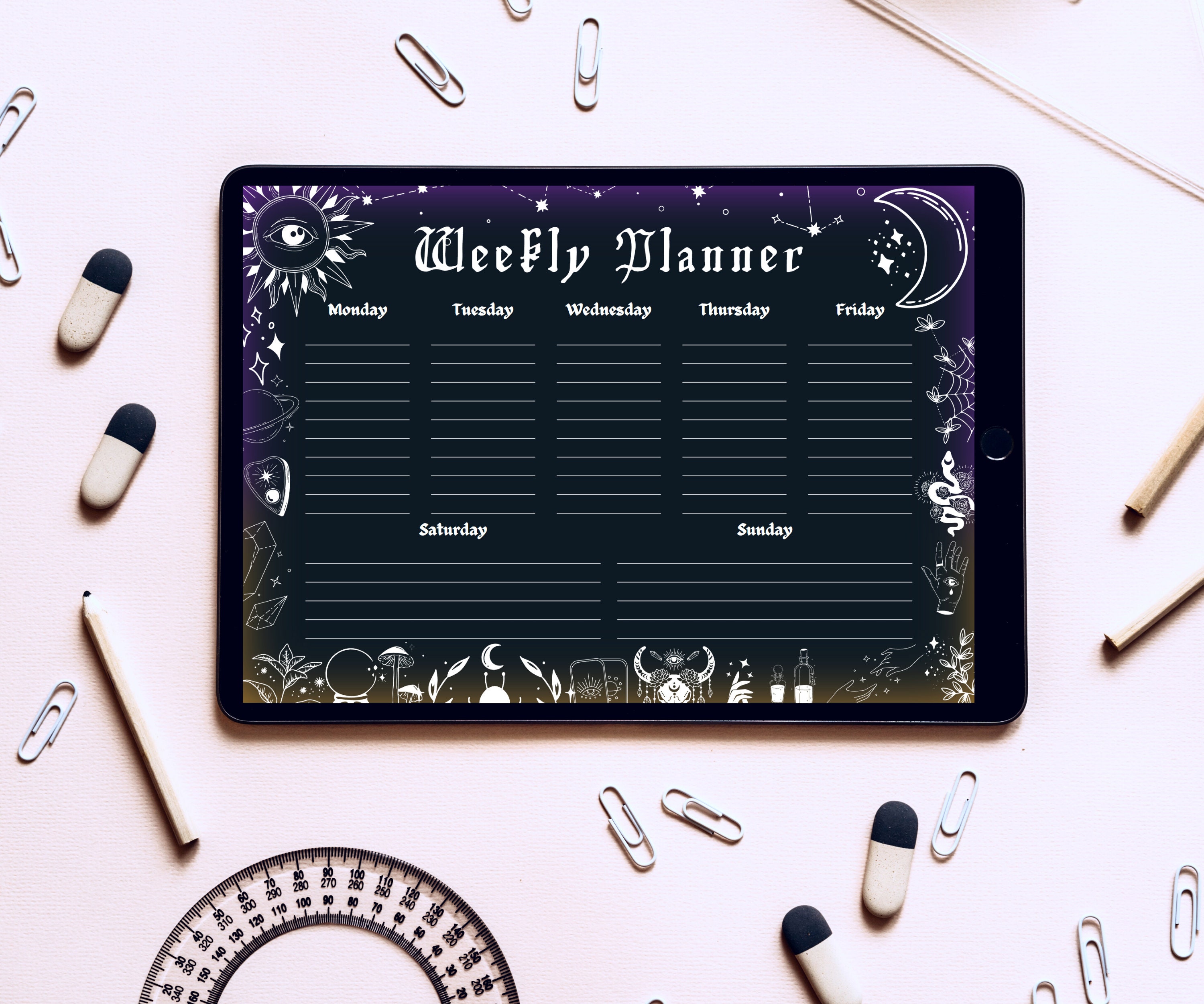 Goth Digital & Printable Weekly Planner, Witchy Stationary for Print ...