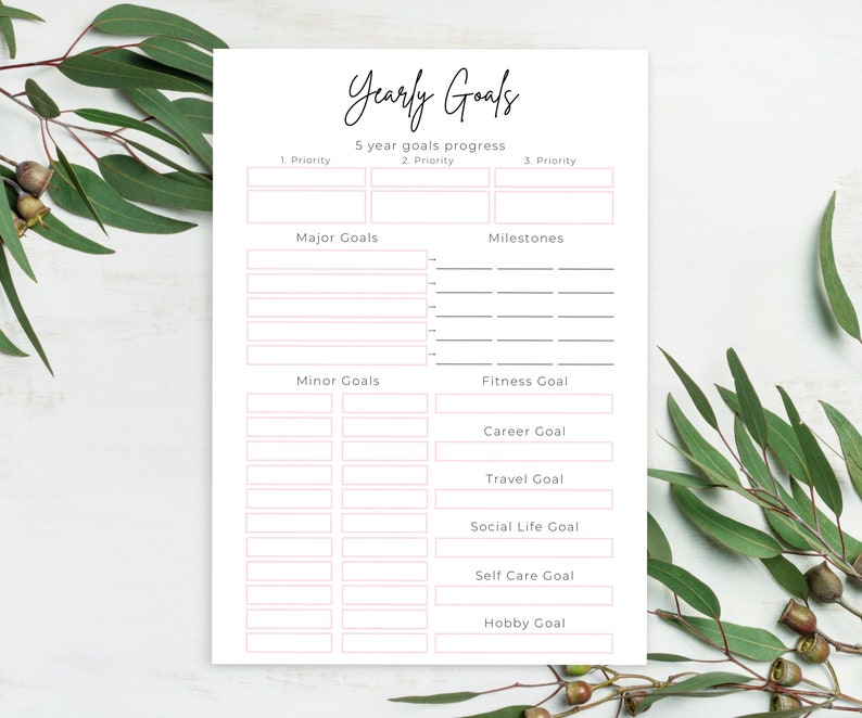 Printable Yearly Goals Planner: 5-year Milestones (PDF) - Etsy