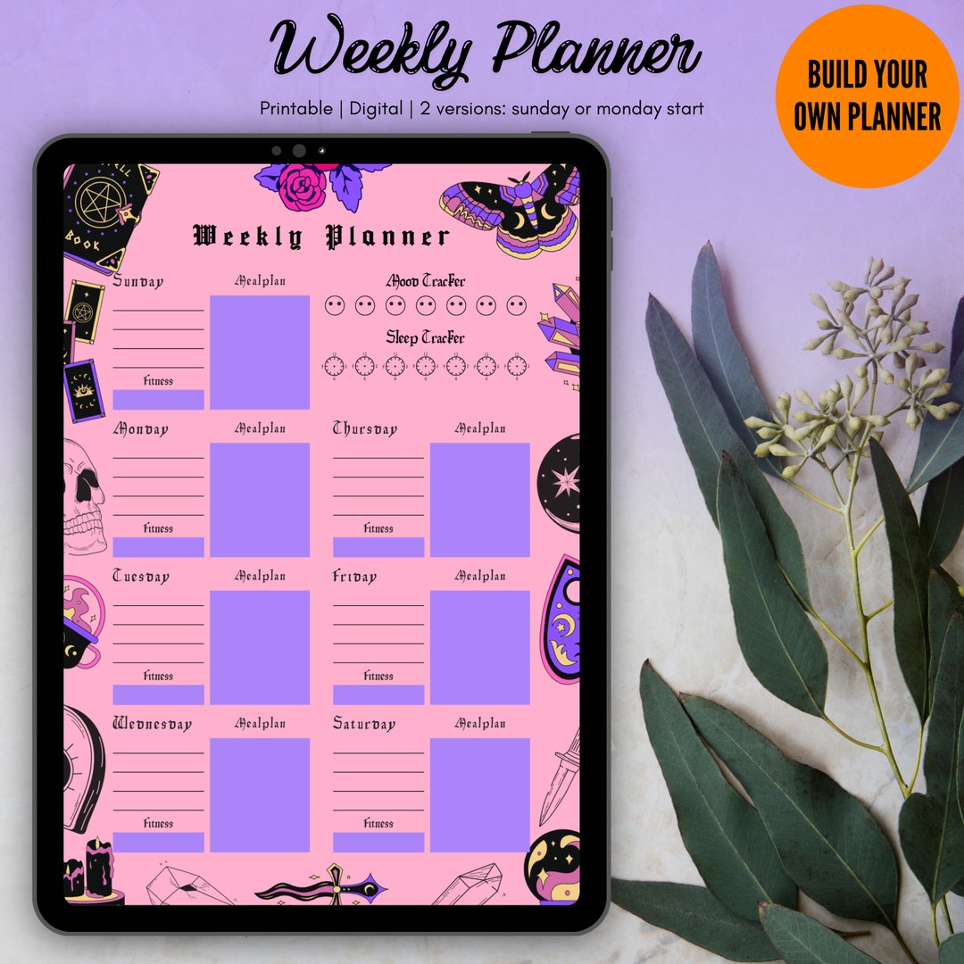 Pastel Goth Digital Weekly Planner, Witchy Cute Printable Stationary ...