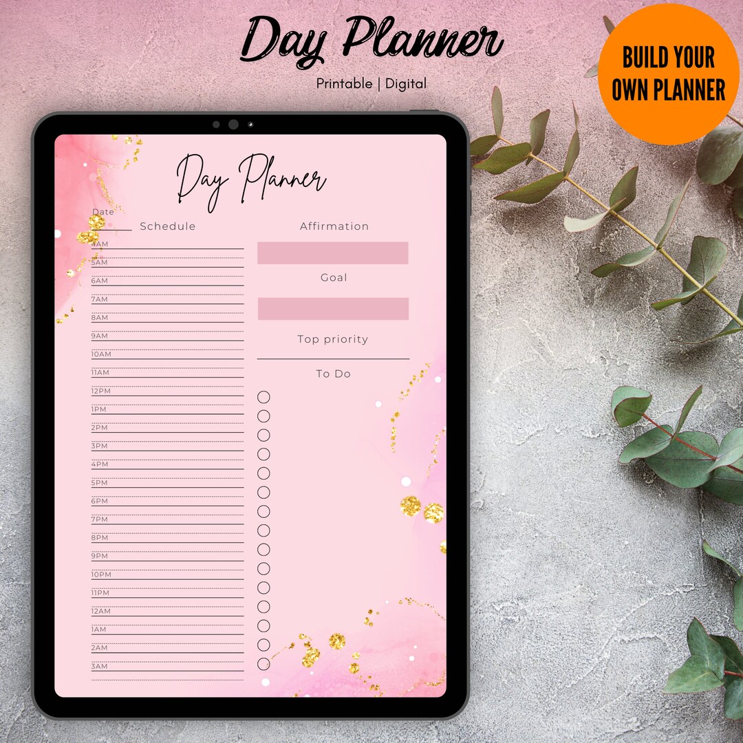 Digital Daily Pink Planner, Printable Cute Hourly Planner, Goodnotes to ...