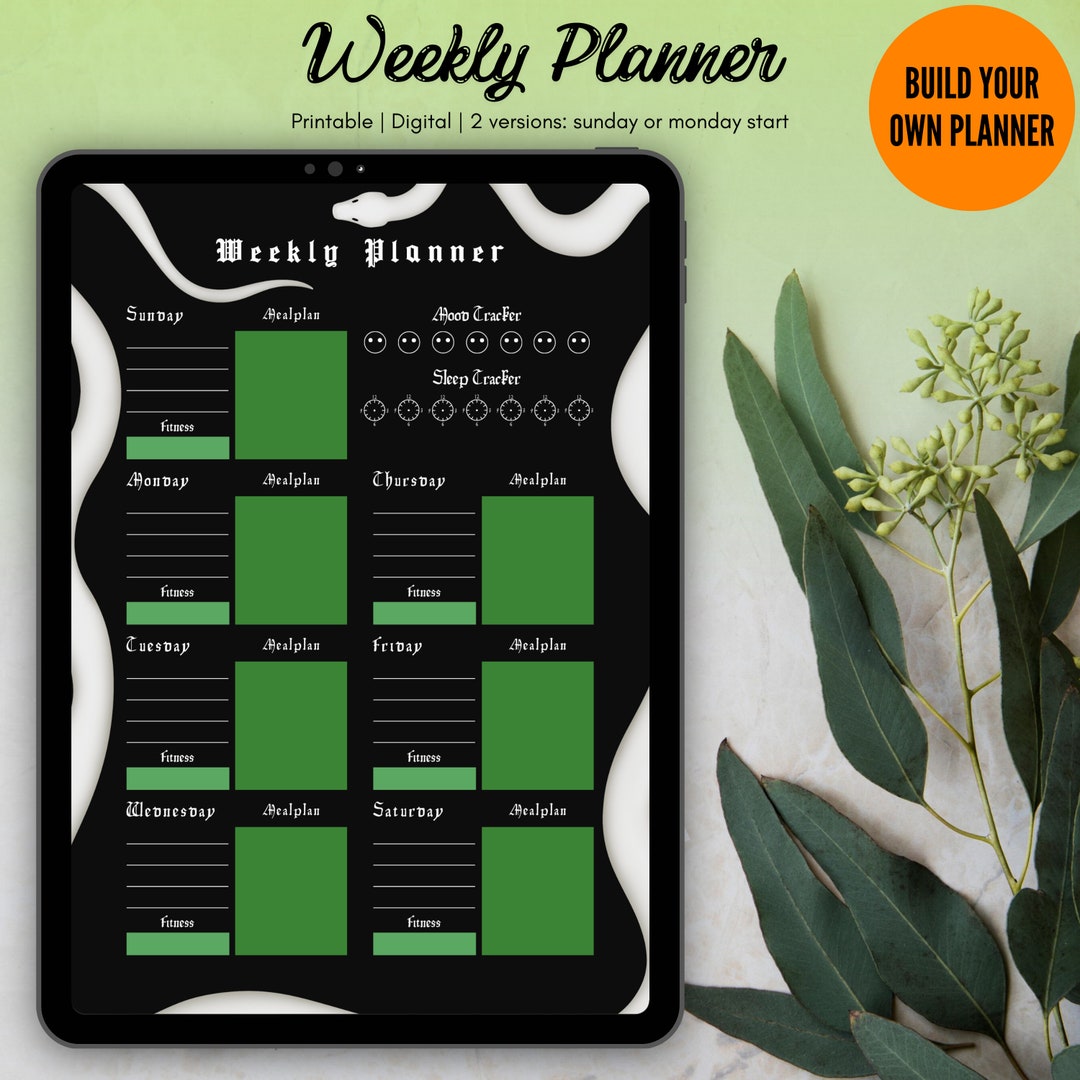 Witchy Digital Weekly Planner, Goth Printable Stationary, Dark Mode ...