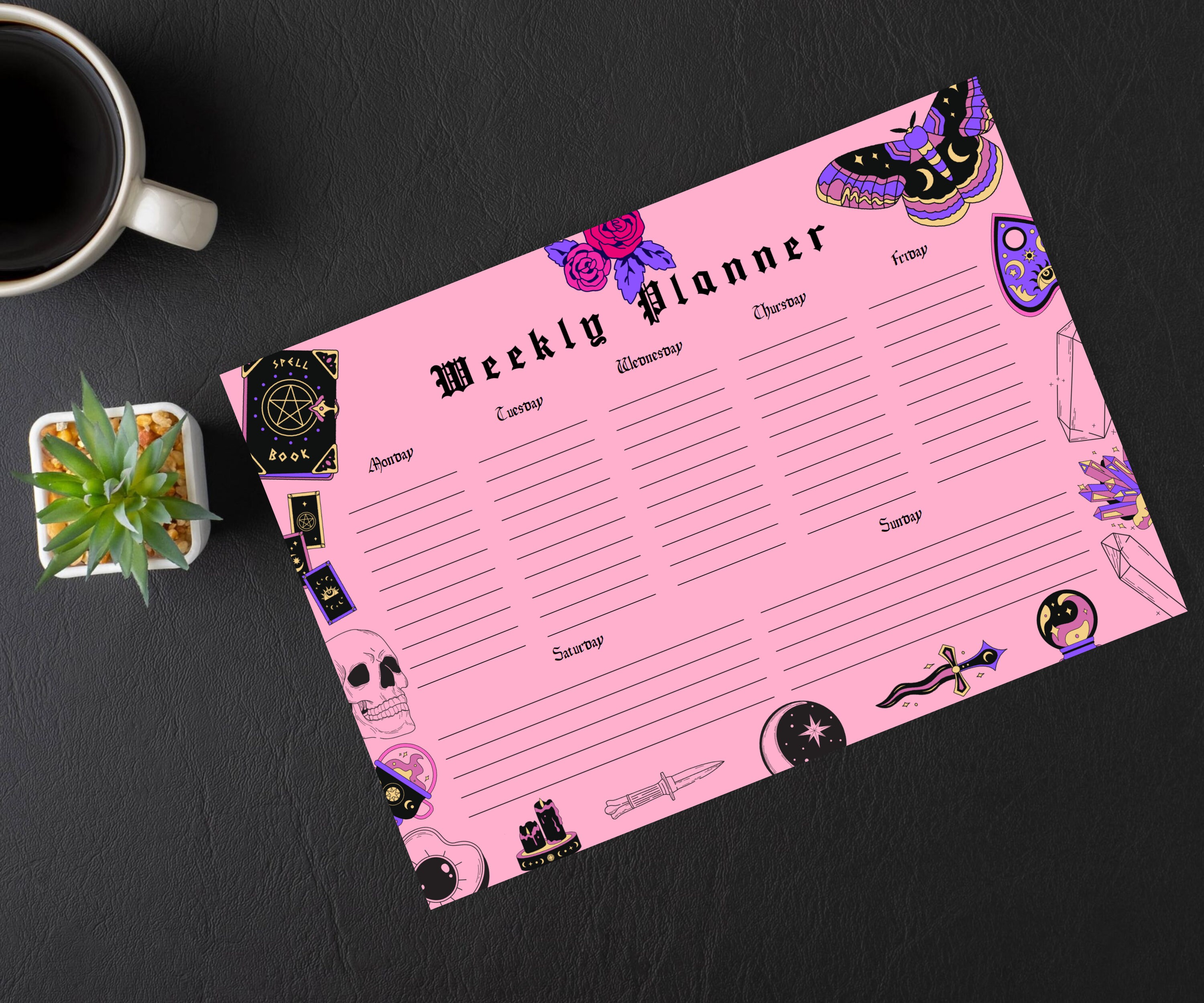 Pastel Goth Digital Weekly Planner Witchy Cute Printable - Etsy