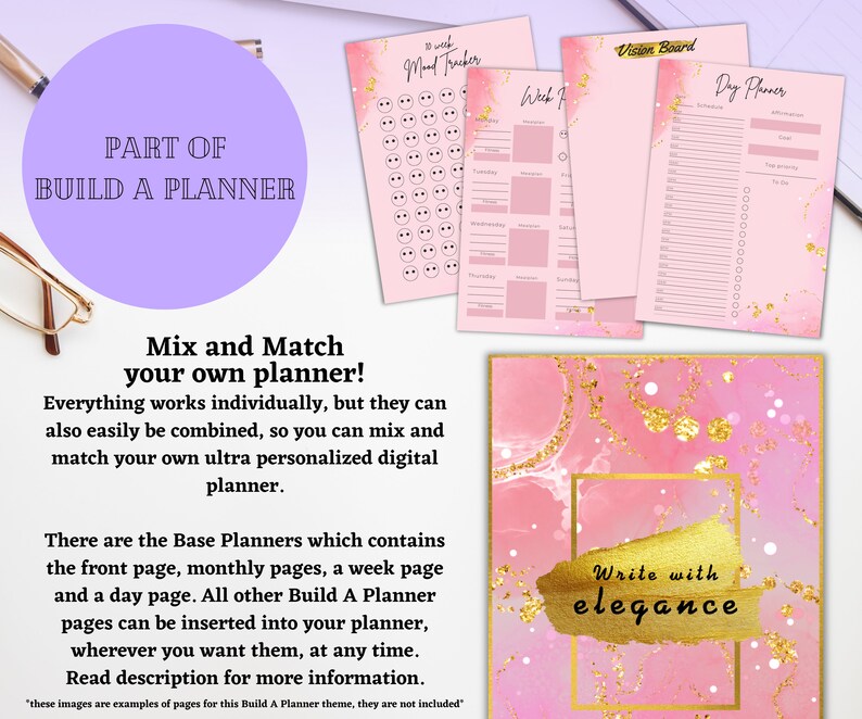 Pink & Gold Vision Board Printable: A4 Planner Insert (digital Download ...