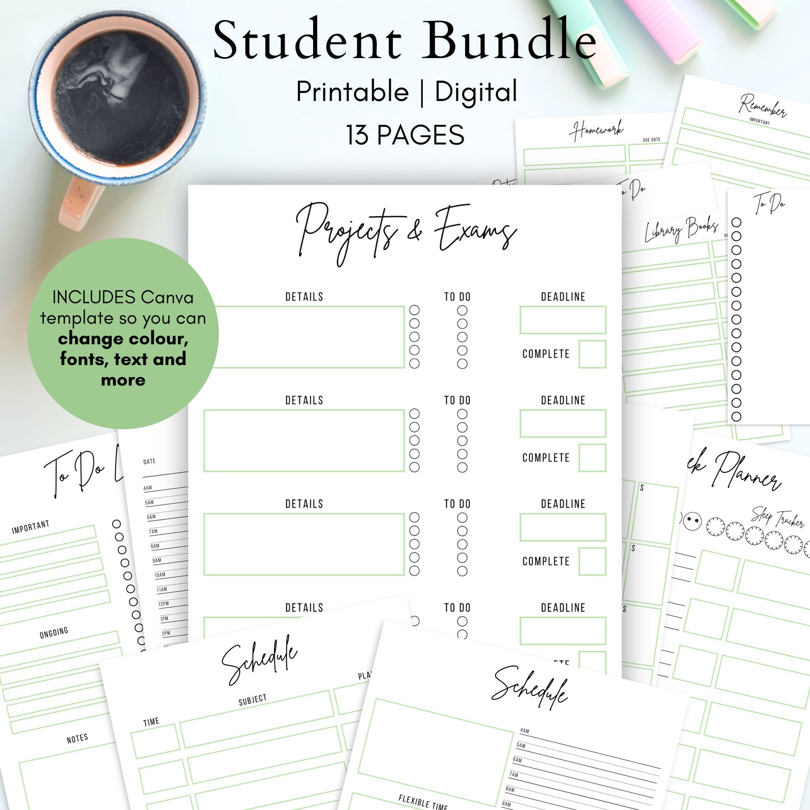 Printable Academic Student Planner Bundle, Homework and Schedule ...