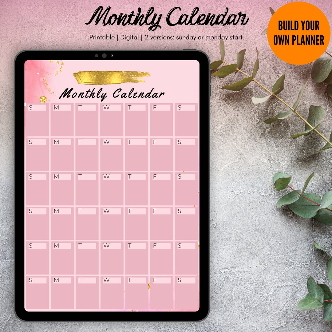 Pink & Gold Monthly Calendar: Printable Planner (digital Download) - Etsy