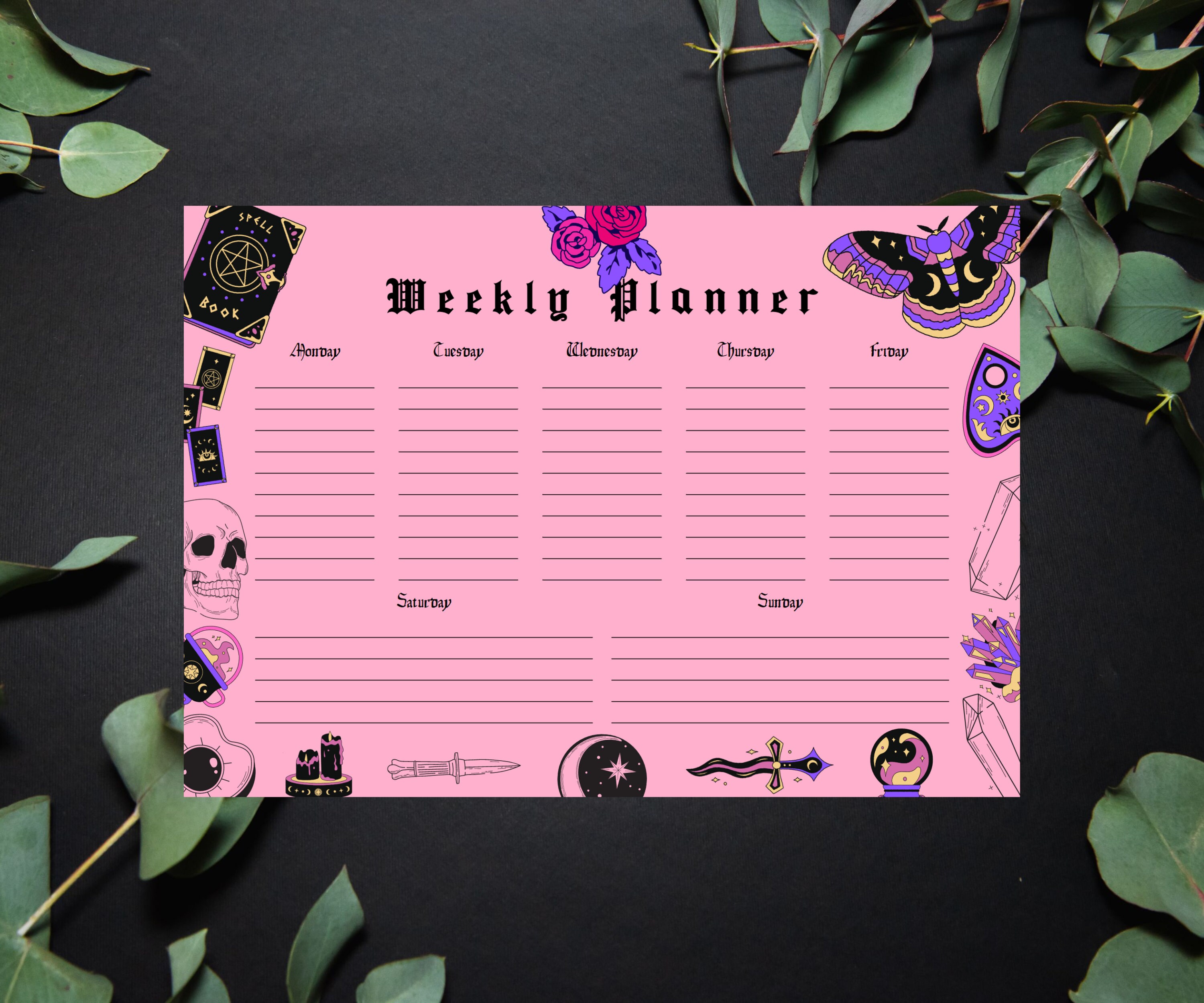 Pastel Goth Digital Weekly Planner Witchy Cute Printable - Etsy