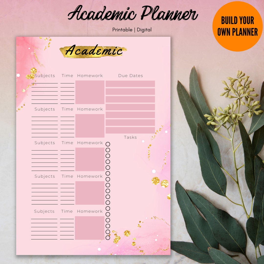 Gold & Pink Academic Planner: Printable School Stationery (digital ...