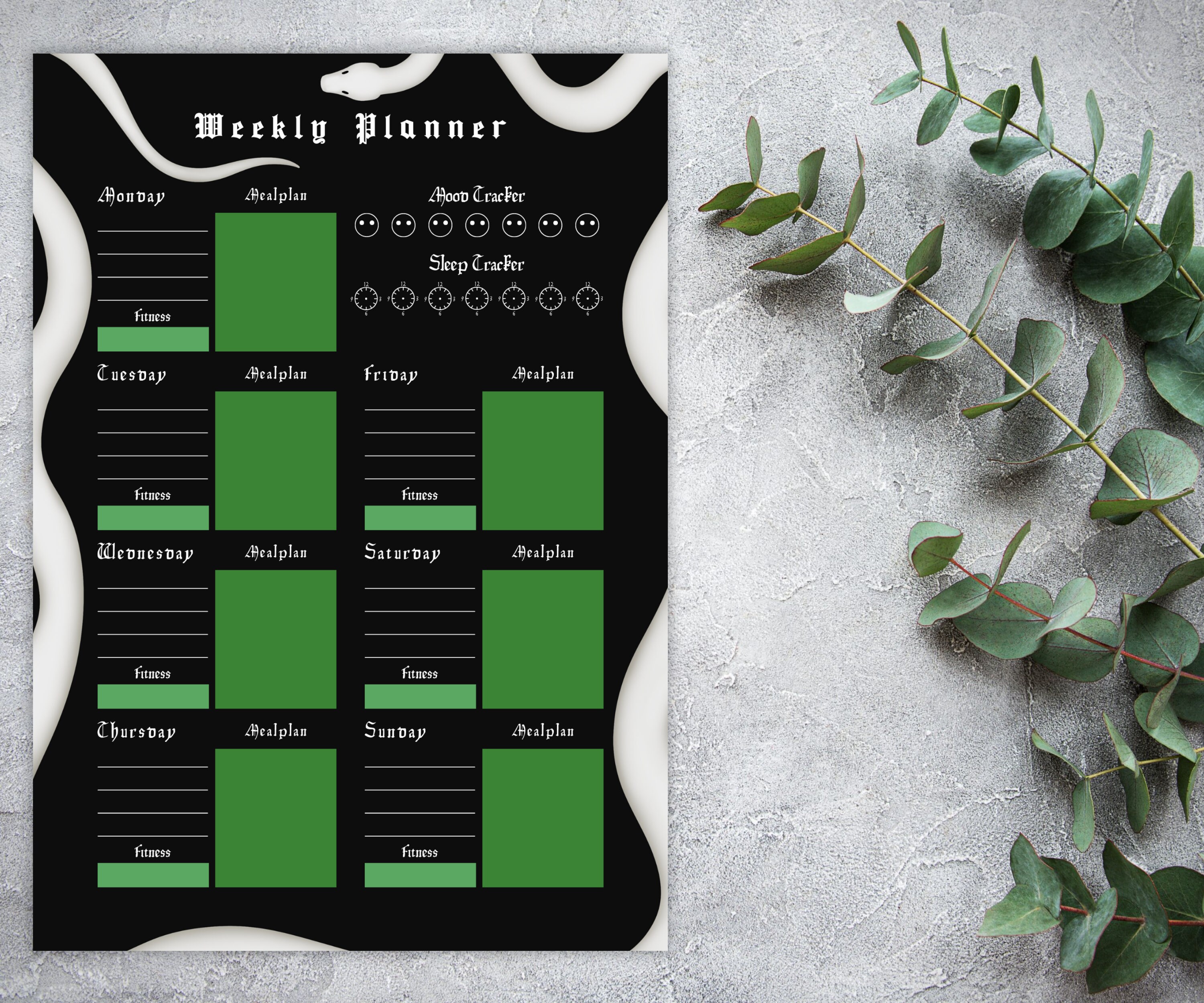 Witchy Digital Weekly Planner, Goth Printable Stationary, Dark Mode ...