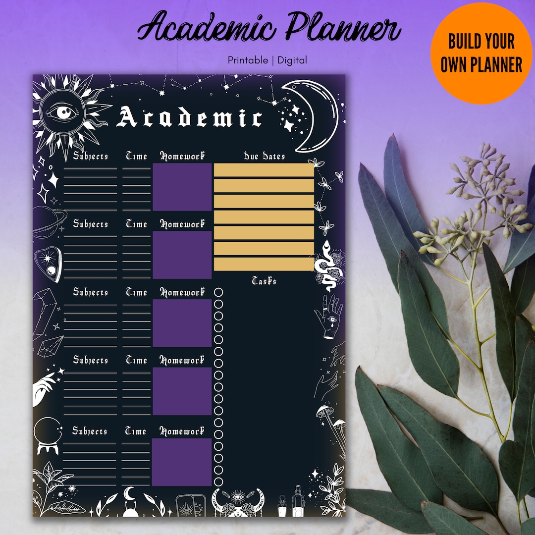 Goth Digital & Printable Academic Planner, Witchy School Stationary for ...
